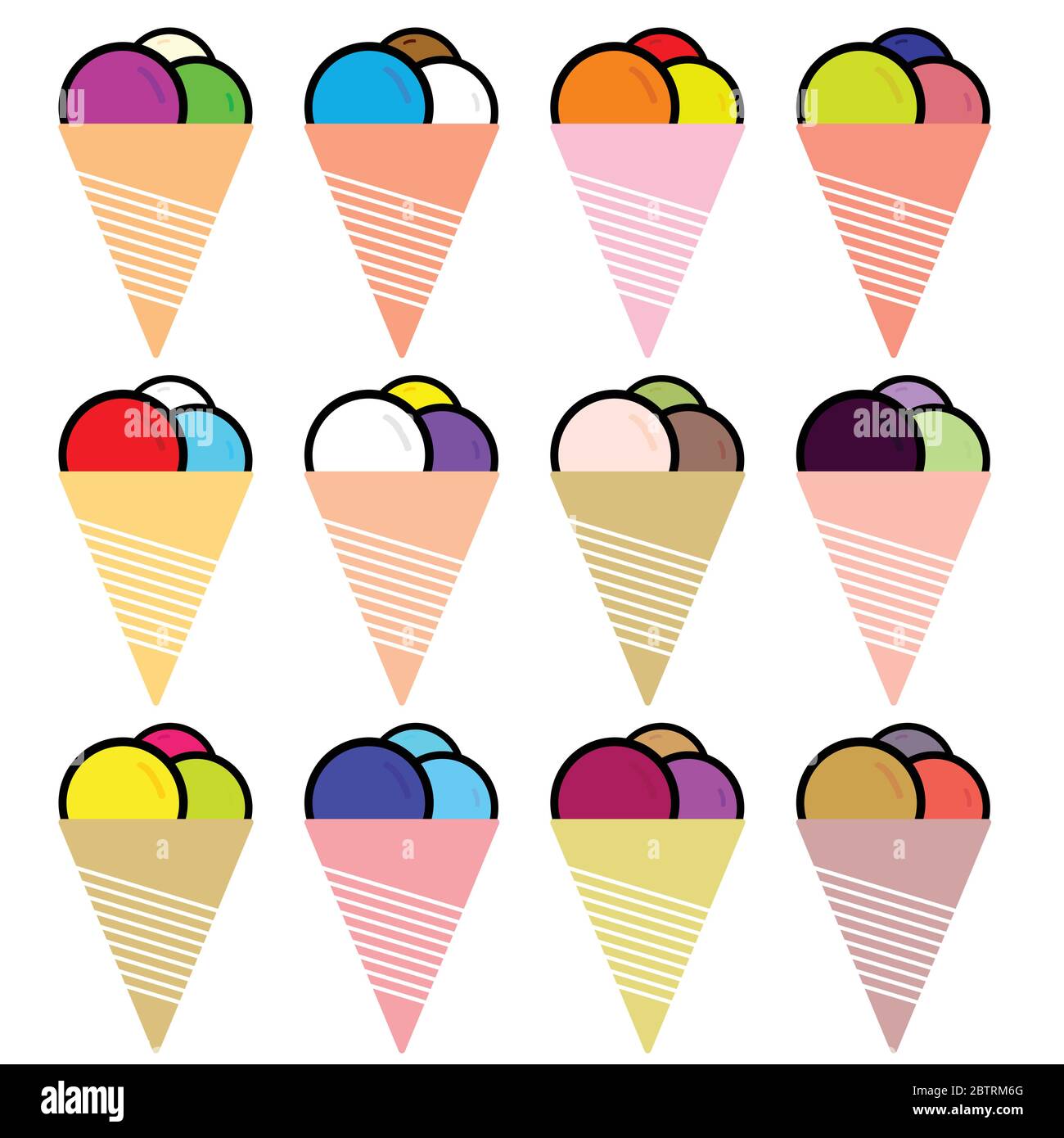ice cream waffle frozen set vector in colorful Stock Vector Image & Art ...