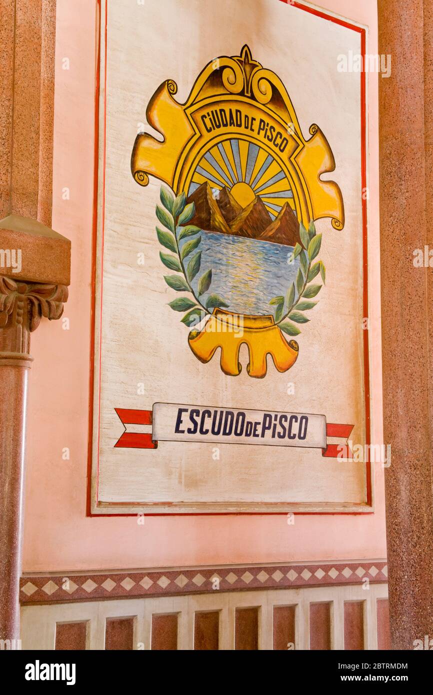 City of Pisco Crest in the Town Hall, Ica Region, Peru, South America ...