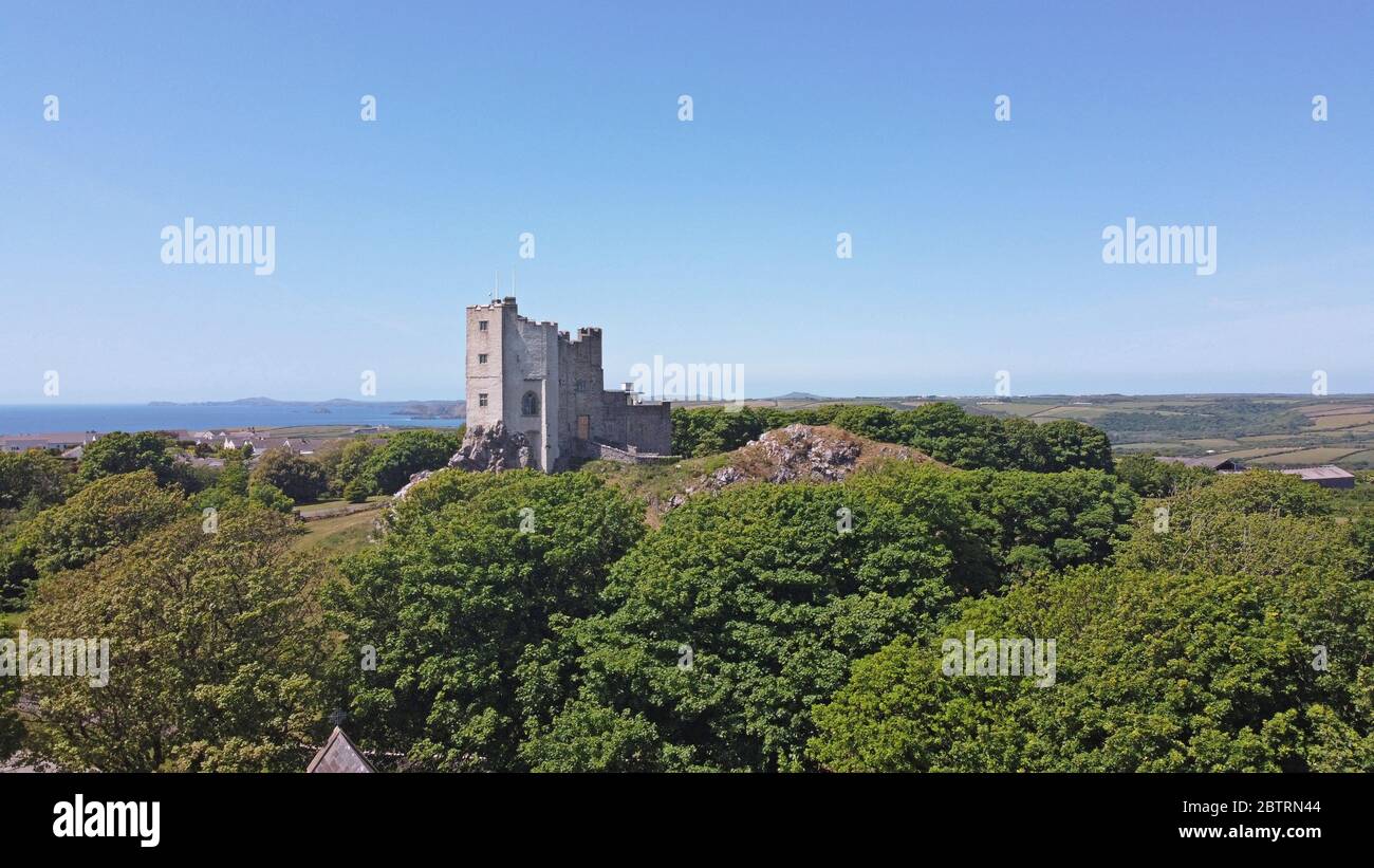 Aerial view of Roch Castle, near Haverfordwest Pembrokeshire Wales UK ...
