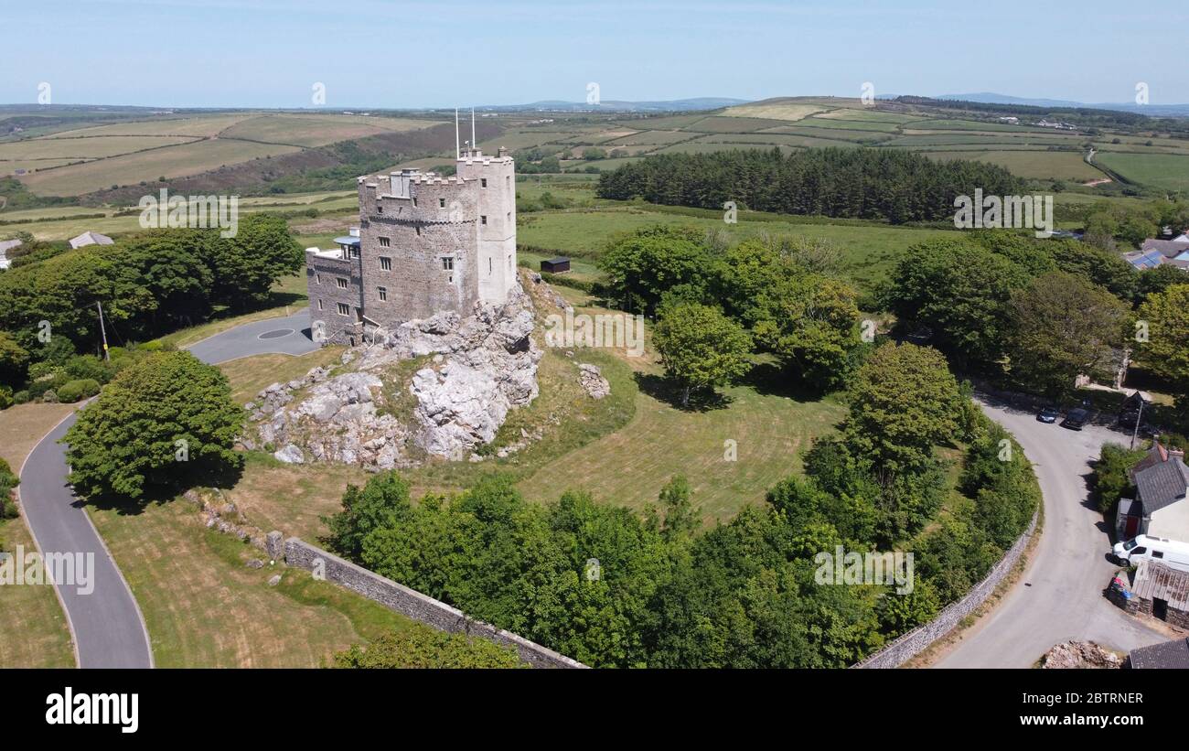 Aerial view of Roch Castle, near Haverfordwest Pembrokeshire Wales UK ...