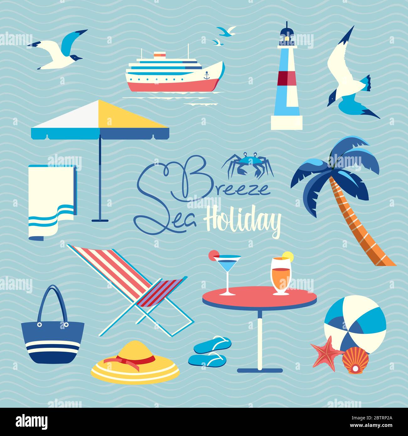 Summer sea beach fun rest icon set flat vector Stock Vector Image & Art ...