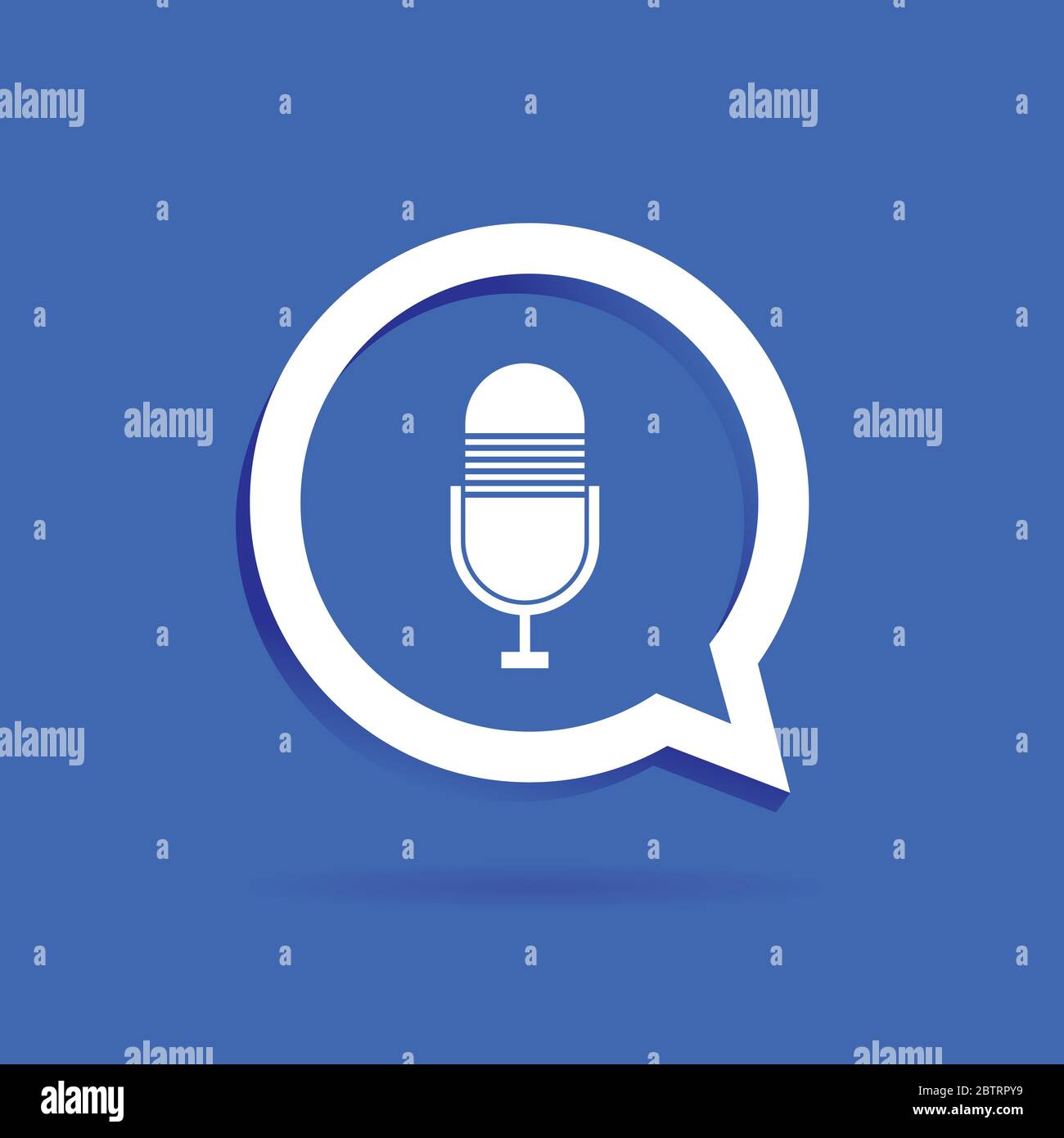 speech bubble label vector with microphone on blue Stock Vector Image ...