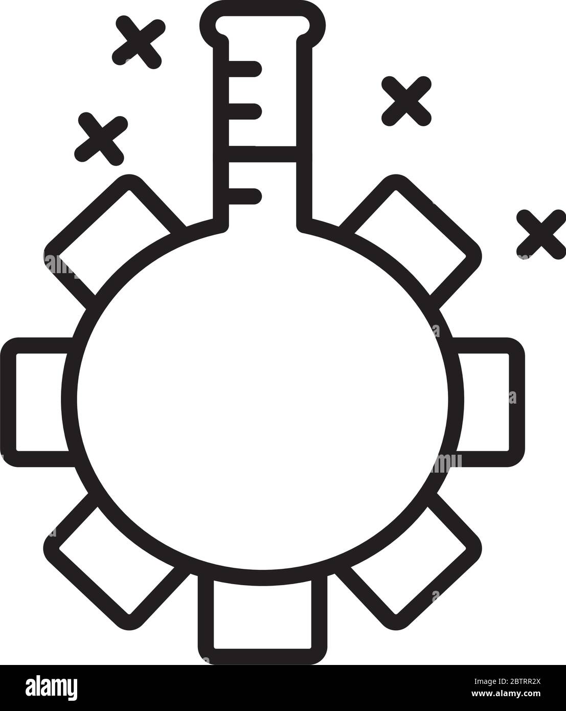 biochemistry concept, gear wheel with chemical flask icon over white ...