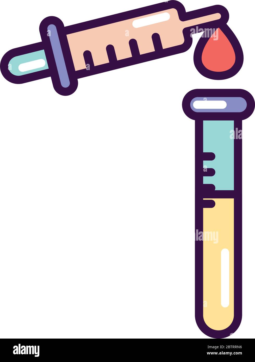 syringe and test tube icon over white background, line color style ...