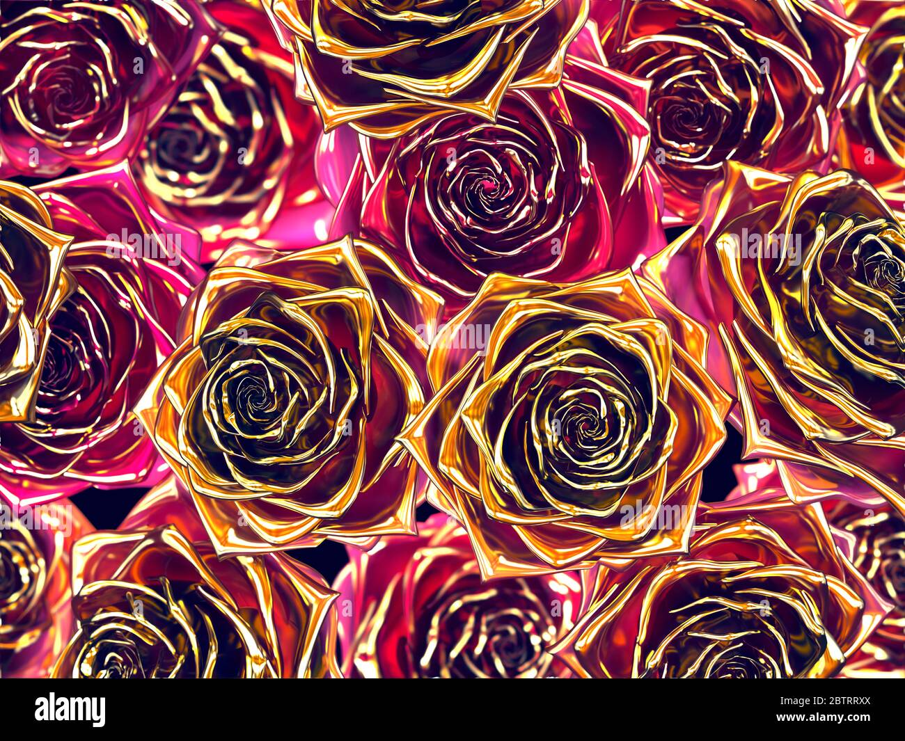 Background of red and golden glossy roses with depth of field Stock ...