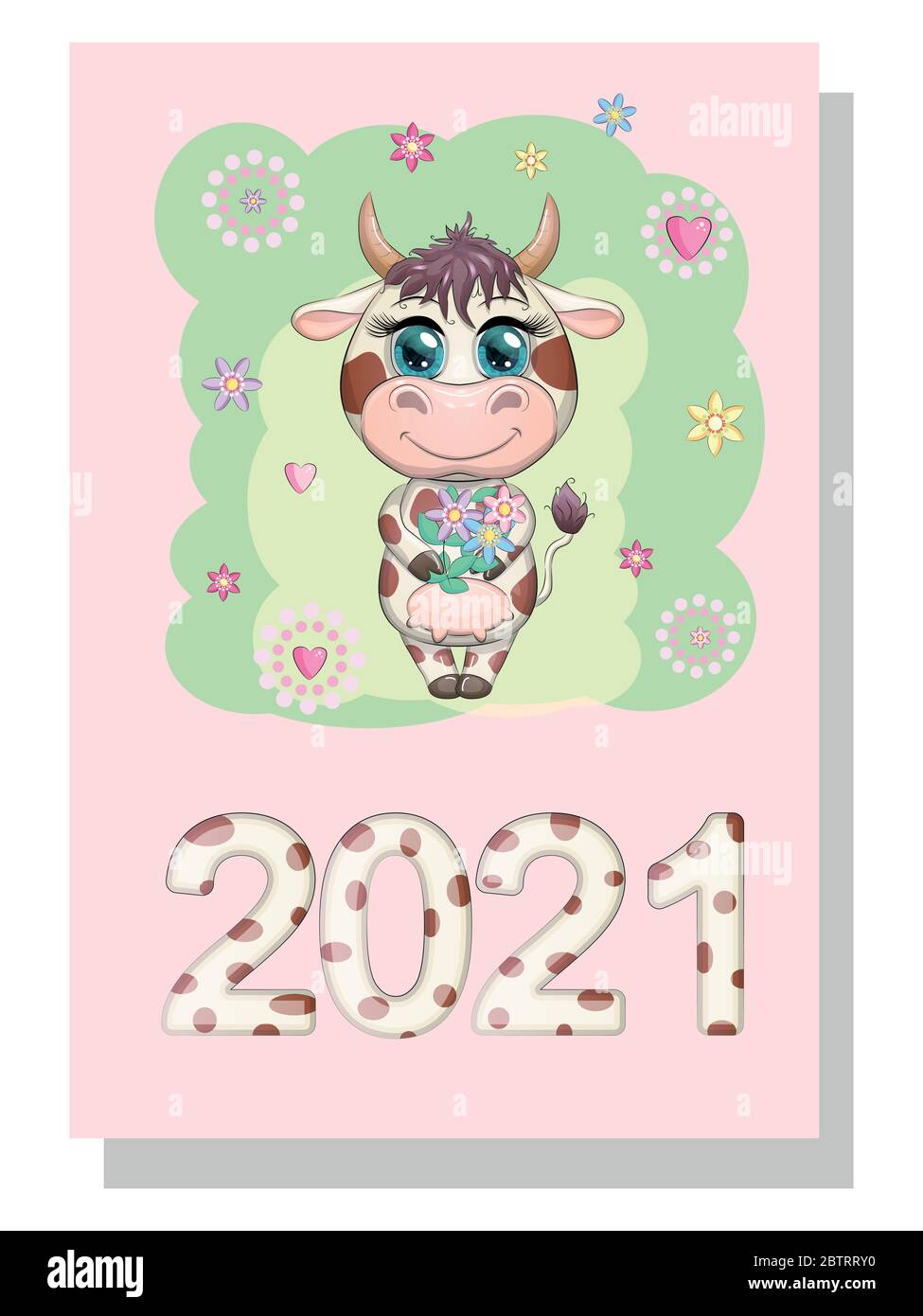 Calendar 2021. Cute bull and cow for every month Stock Vector Image ...