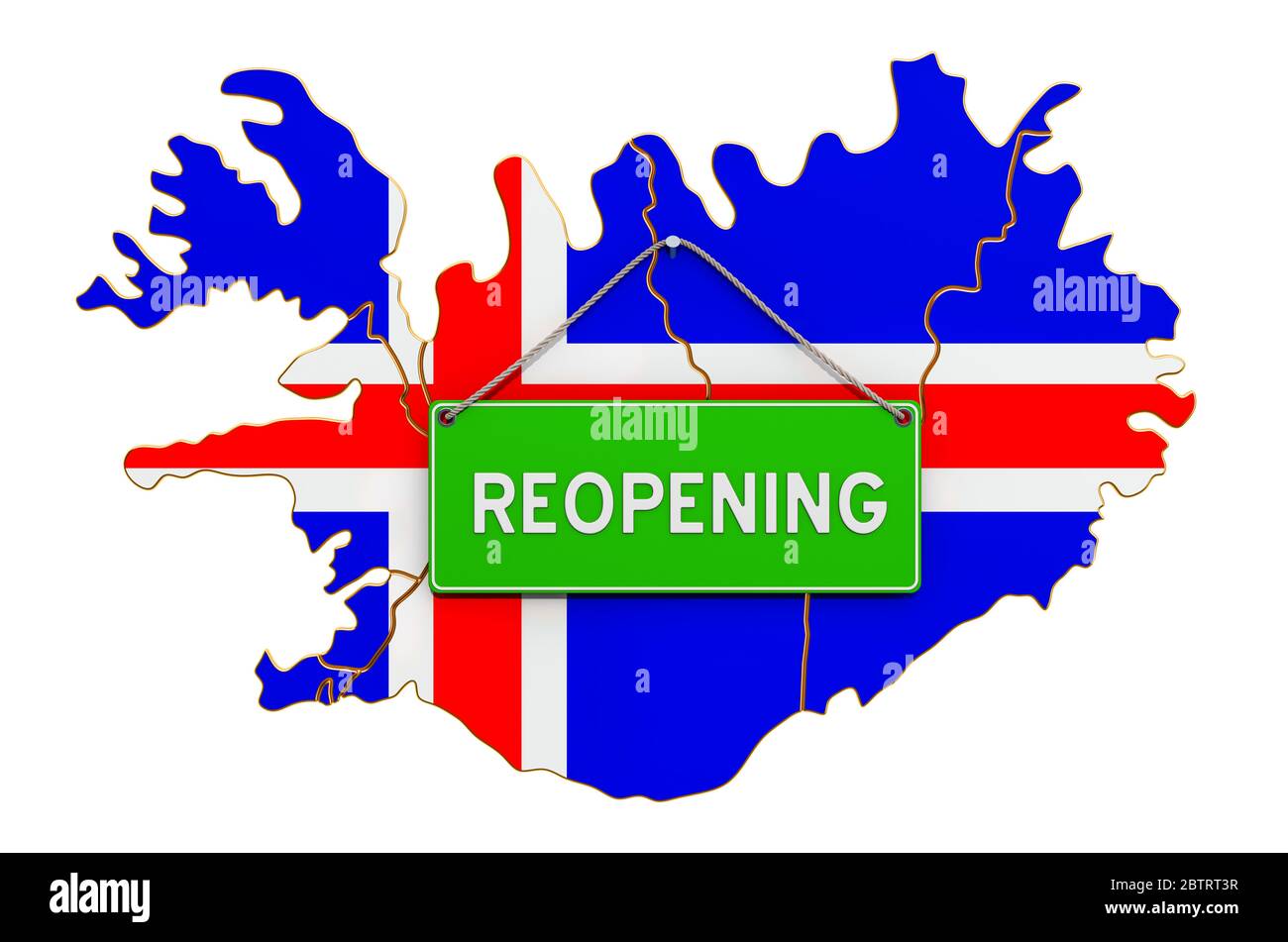 Reopening Iceland after quarantine concept, 3D rendering isolated on ...