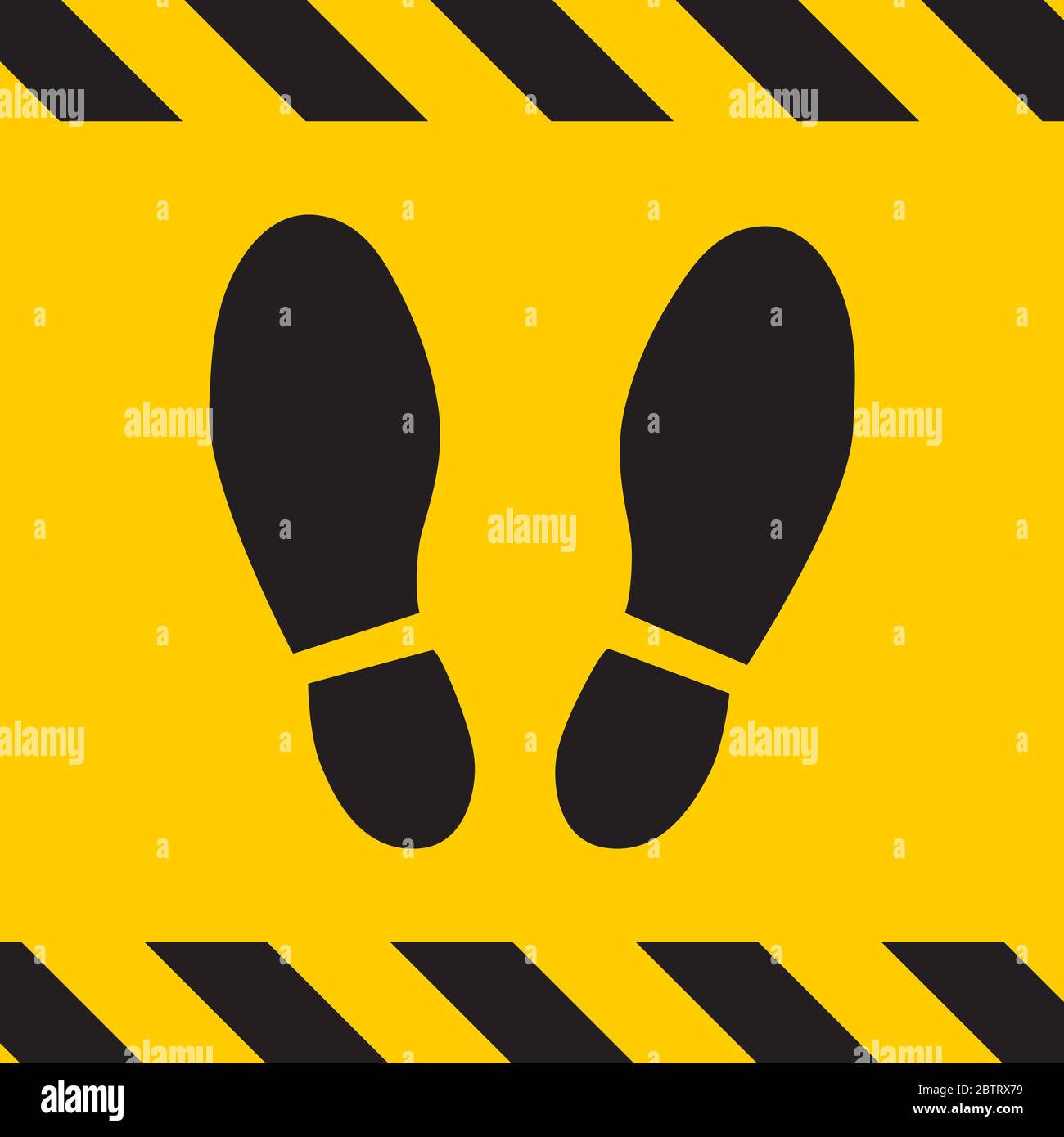 Footprint social distancing sign yellow and black colors. Keep zone and ...