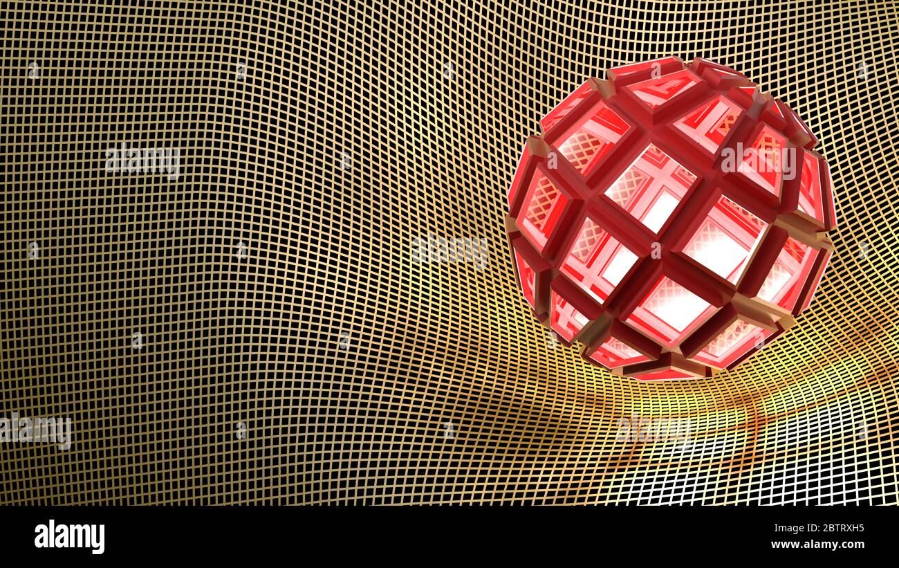 Abstract embossed sphere over curved grid - 3D rendering illustration ...