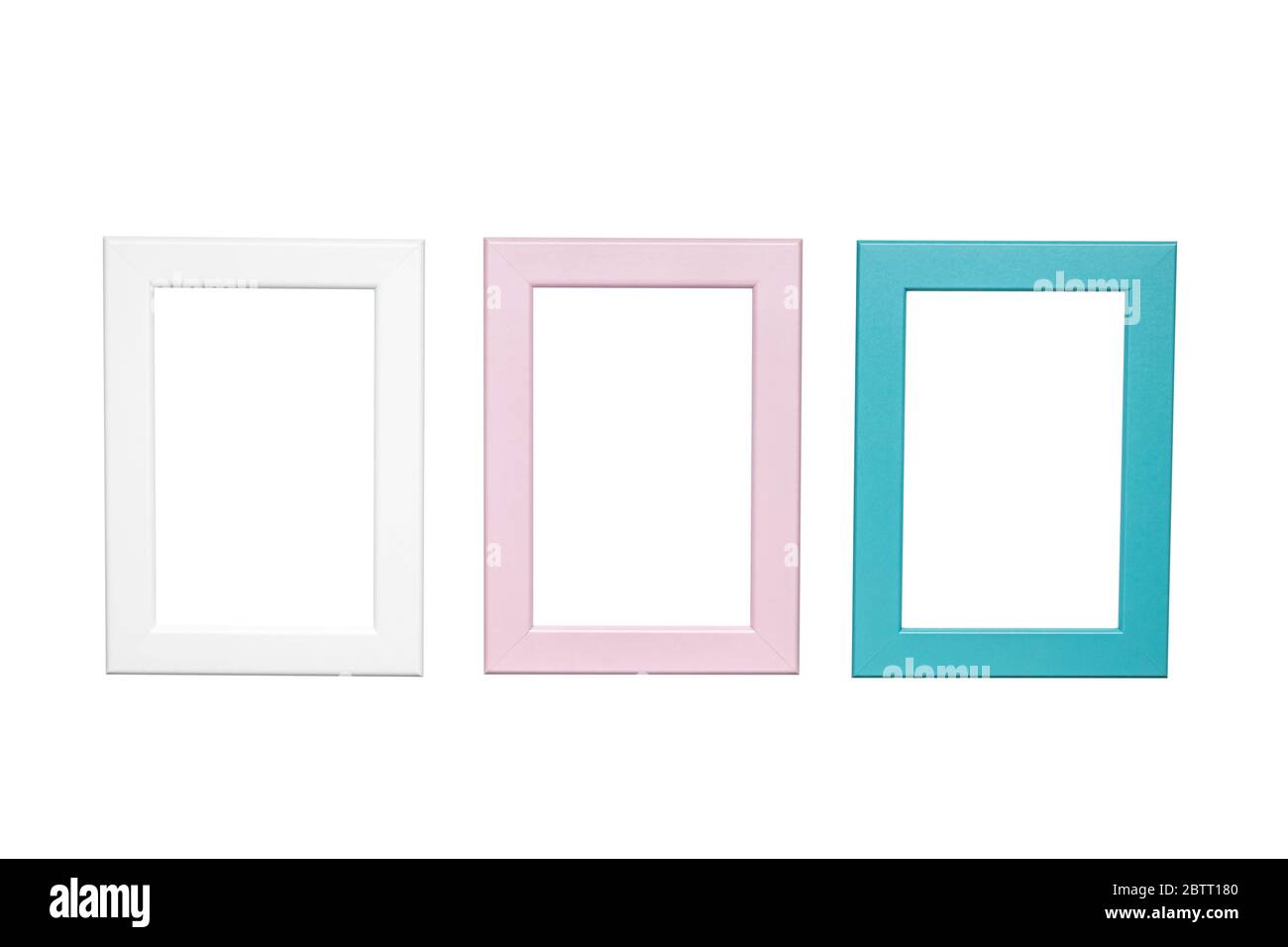 Three frames on white background. Empty color frames Stock Photo - Alamy