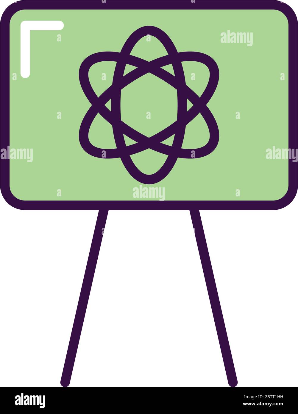 presentation board with atom icon over white background, line color ...