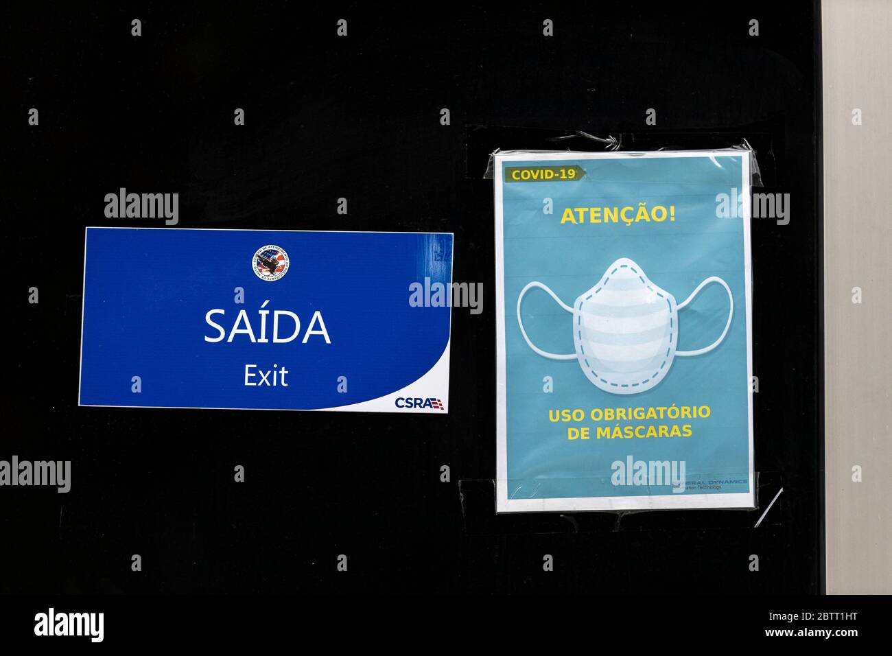 Notification sign on the exit door of the USA visa request centre in ...