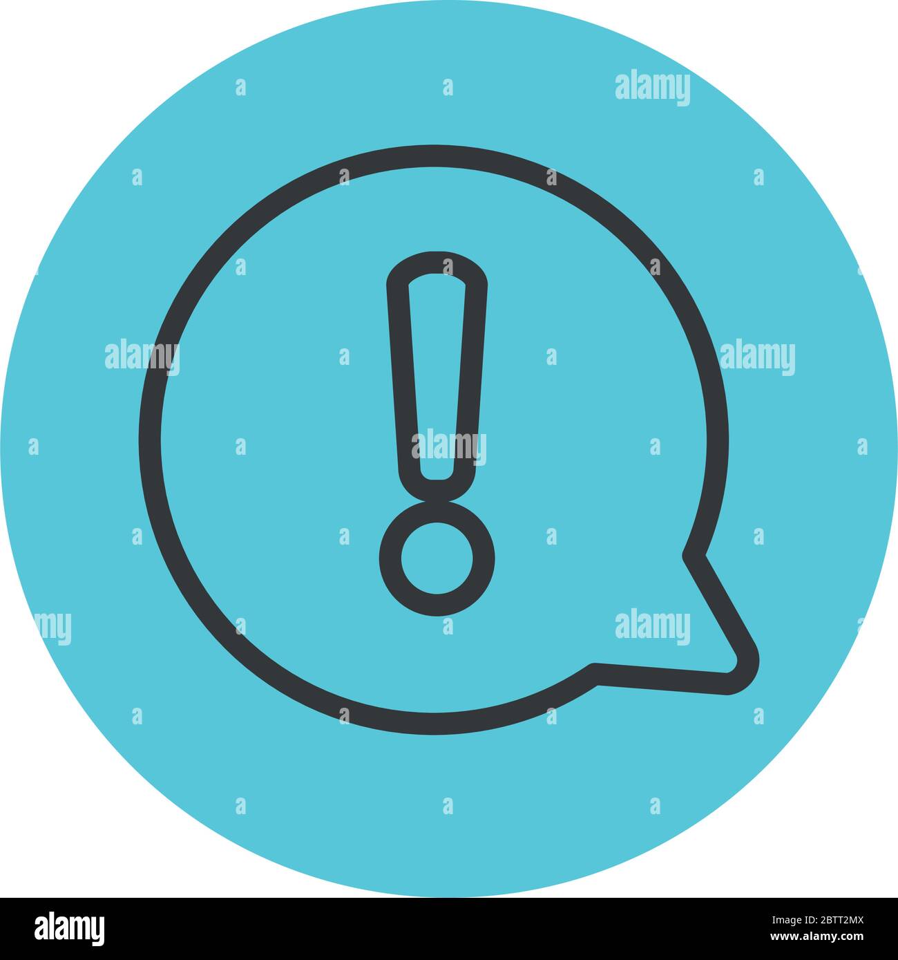 speech bubble with alert symbol icon over white background, block line ...