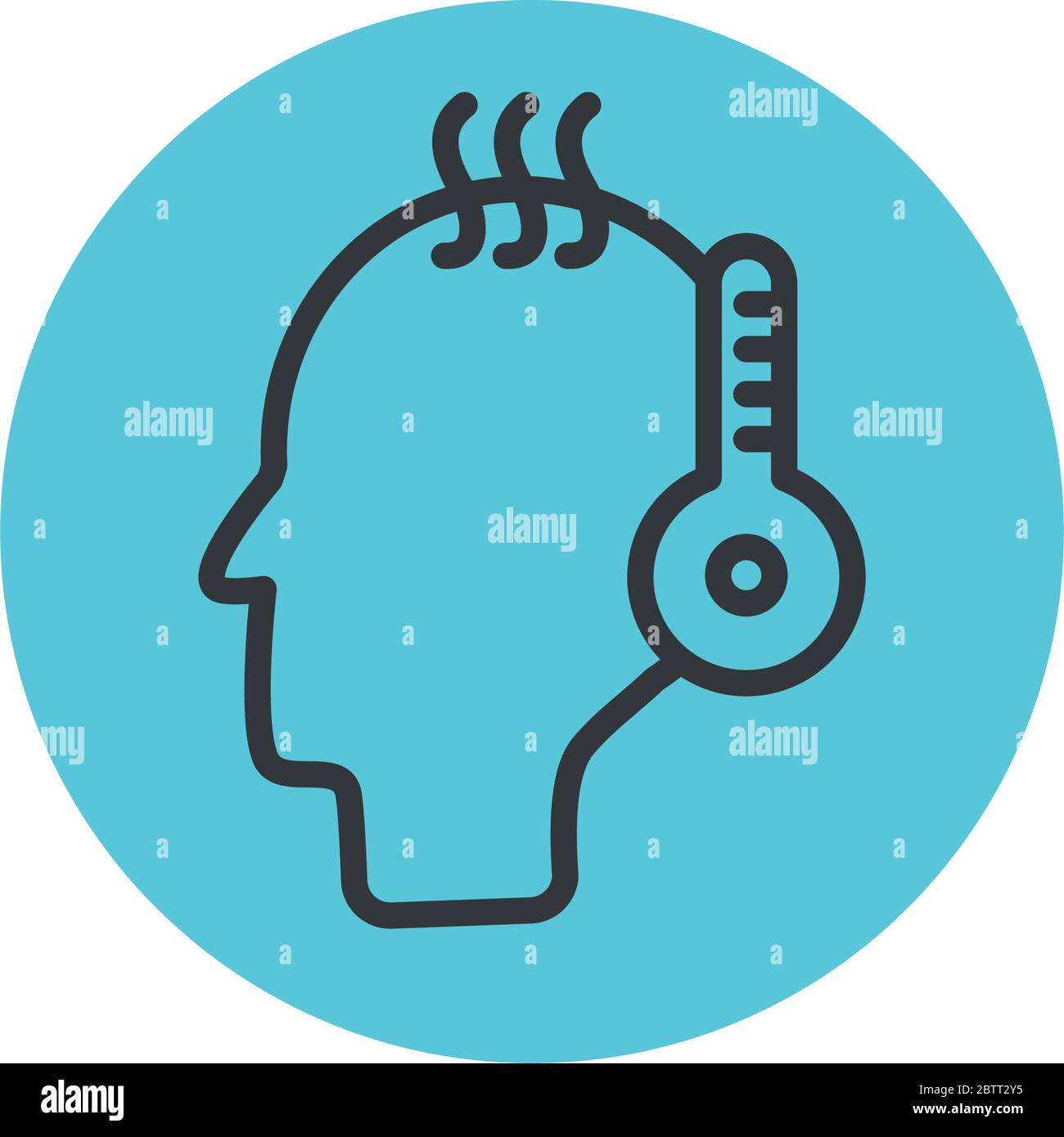Coronavirus concept, fever symbol, head with thermometer icon over ...