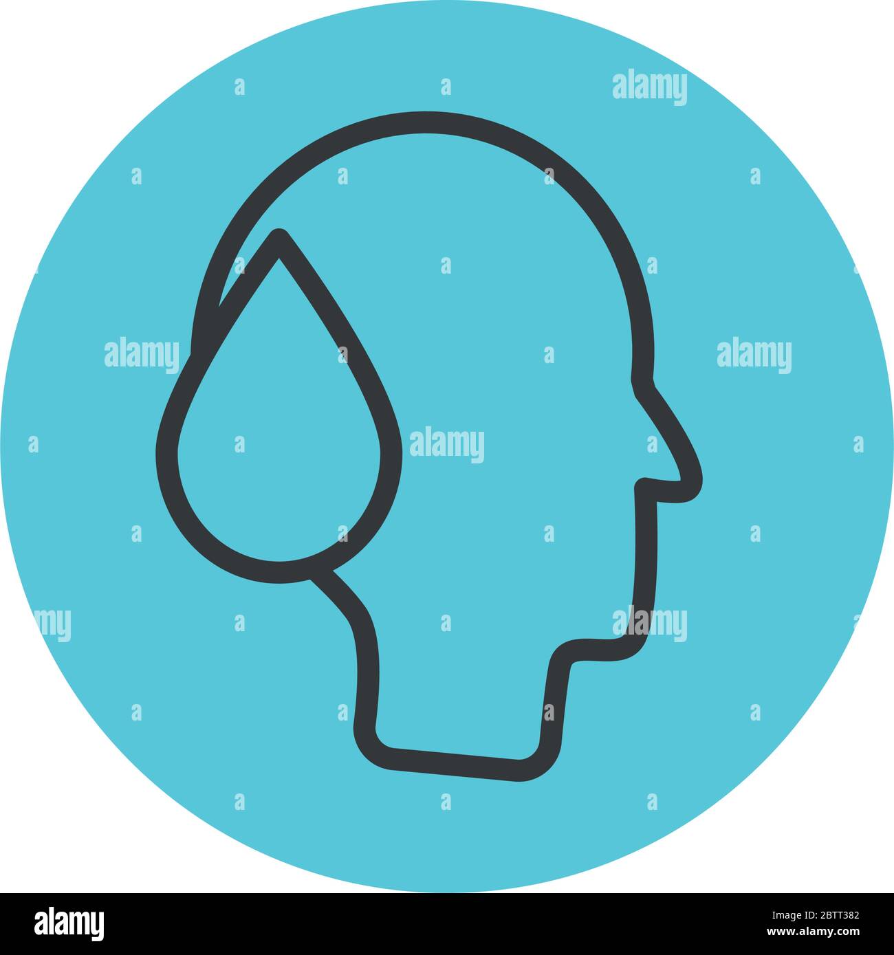 head with water drop icon over white background, block line style ...