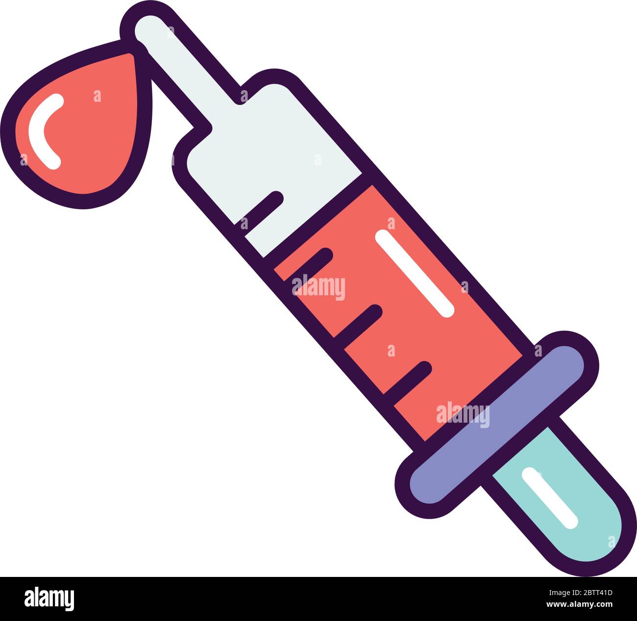 syringe with blood icon over white background, line color style, vector ...