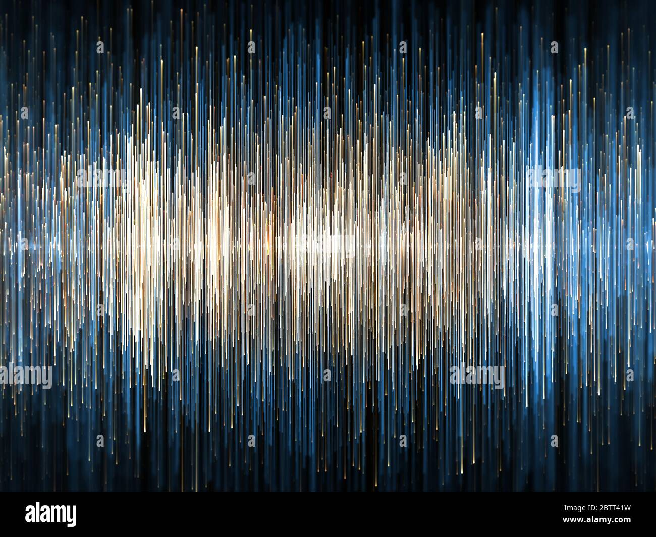 High density blue and light orange colored sound waves, on black ...