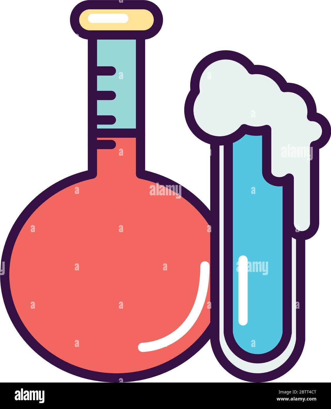 chemical flask with foam icon over white background, line color style ...