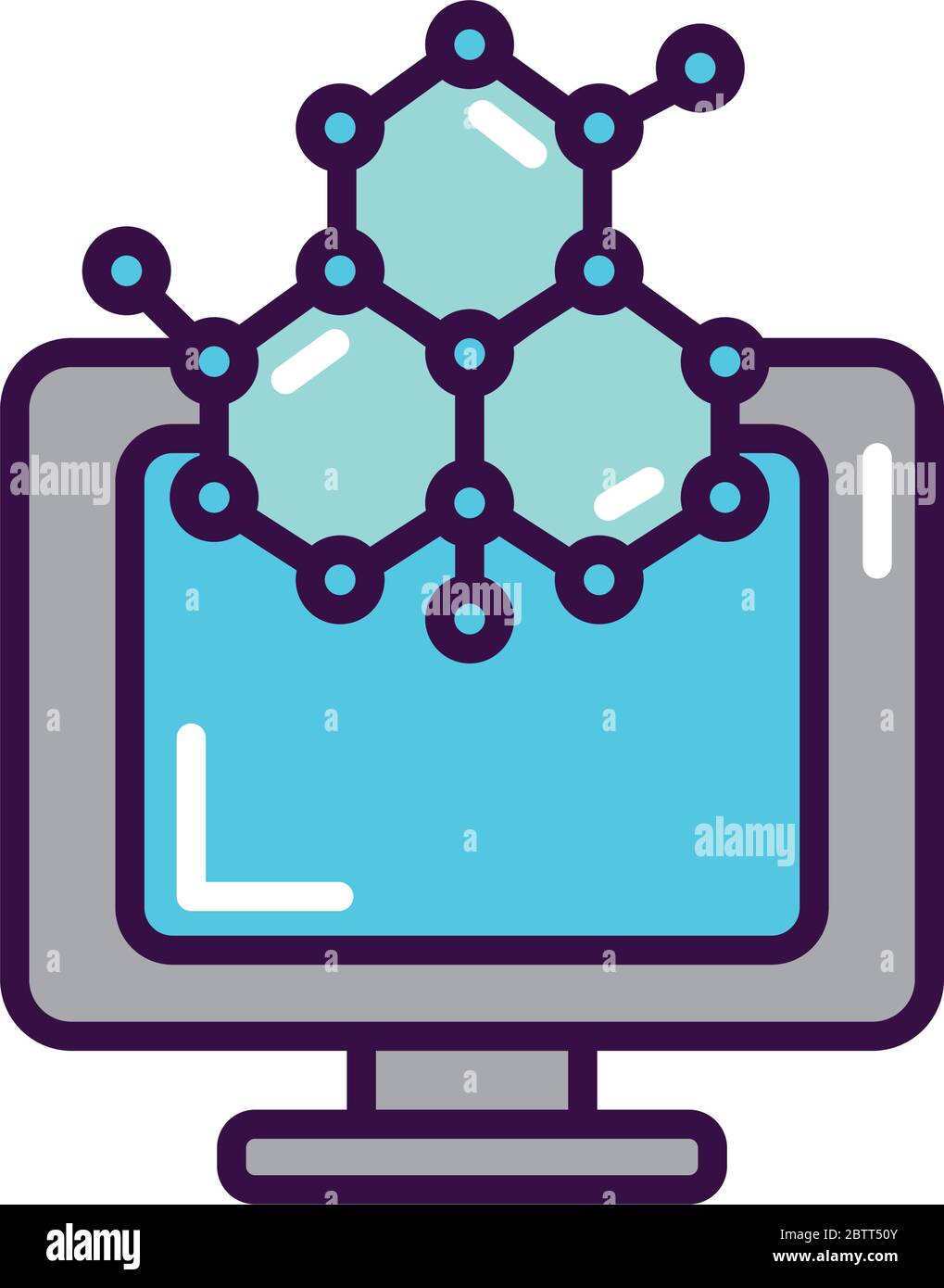 monitor with chemical bonds icon over white background, line color ...