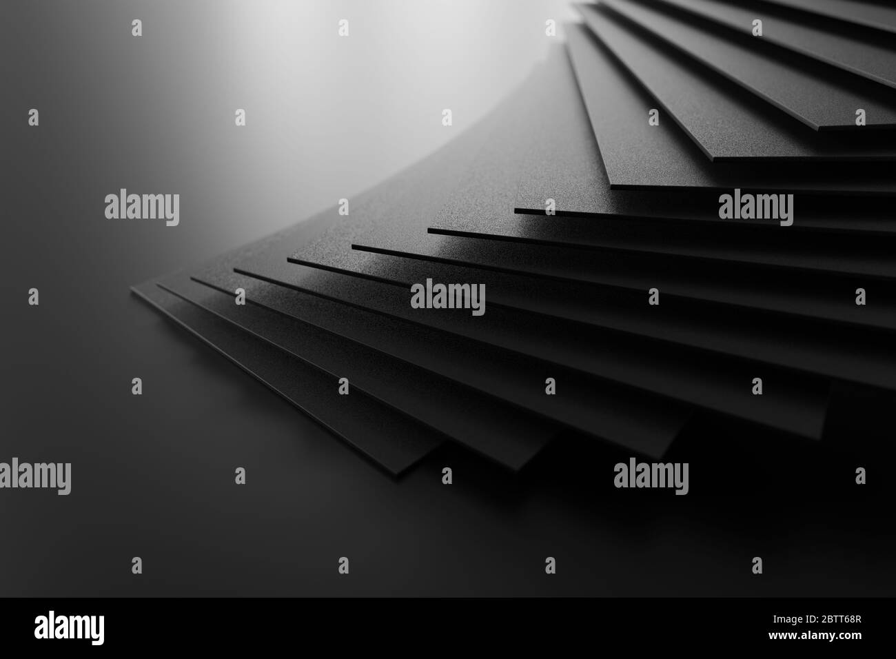 3D rendering of black stacked squares on black matte surface Stock ...