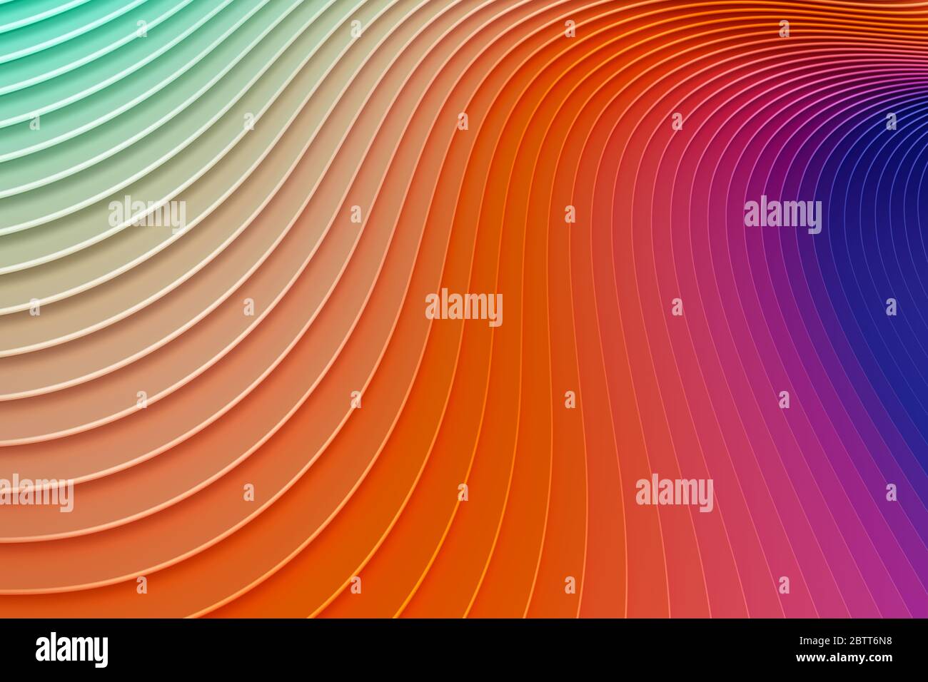 3D rendering of colorful abstract curved lines on black matte surface ...