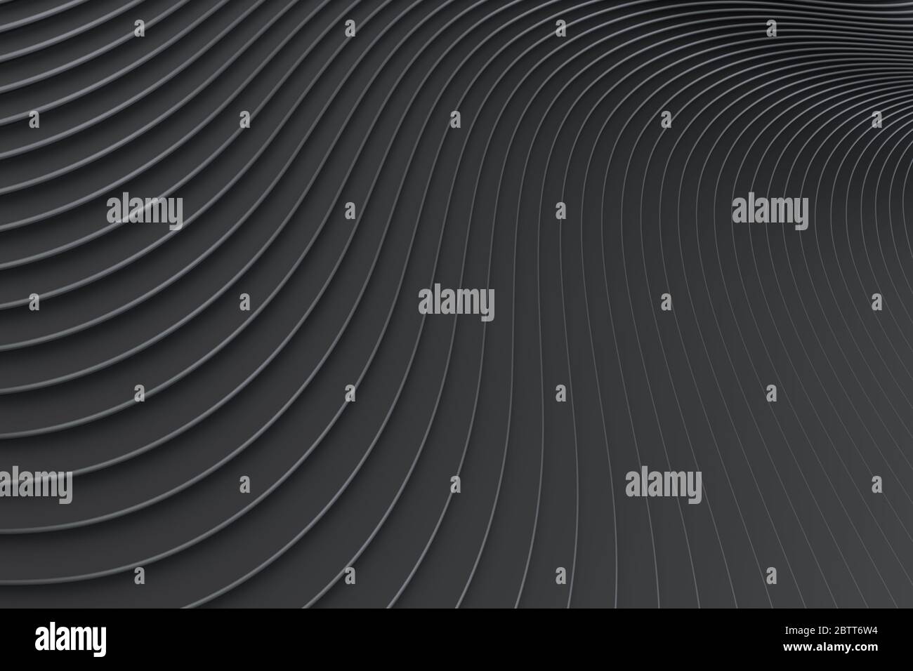 3D rendering of black abstract curved lines on black matte surface ...
