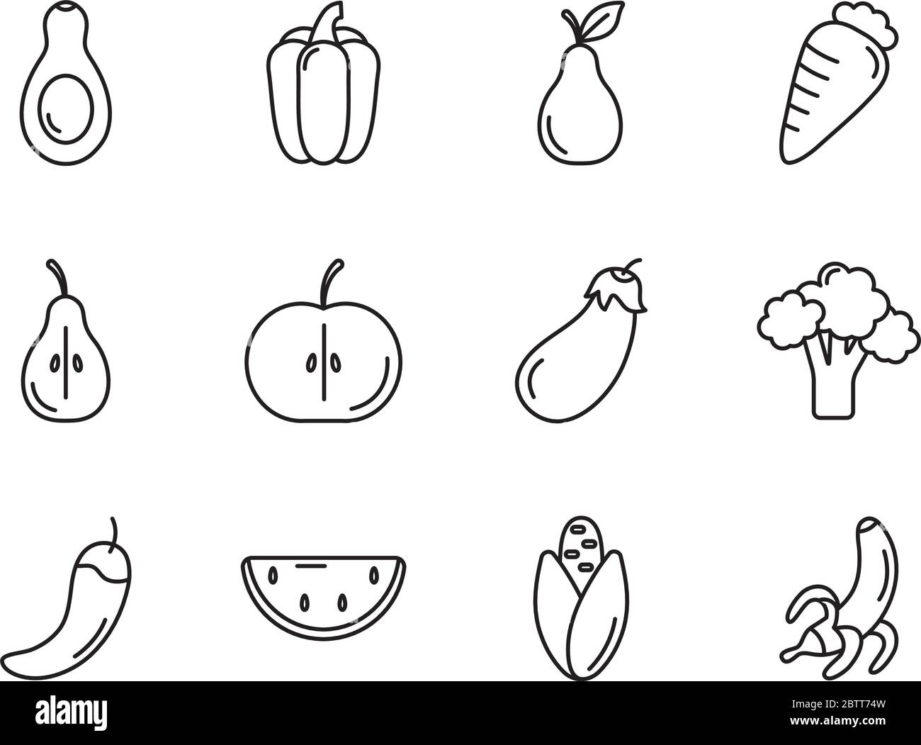vegetables and healthy food icon set over white background, line style ...