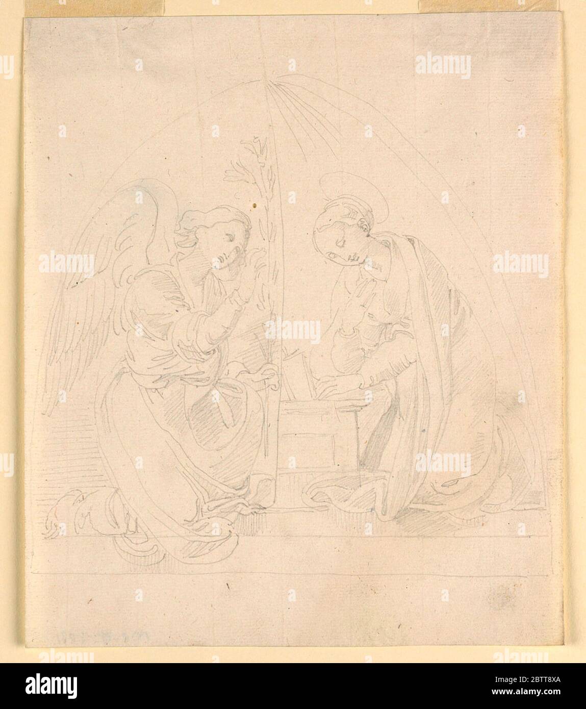 The Annunciation. Research in ProgressAn angel kneels at left, the ...