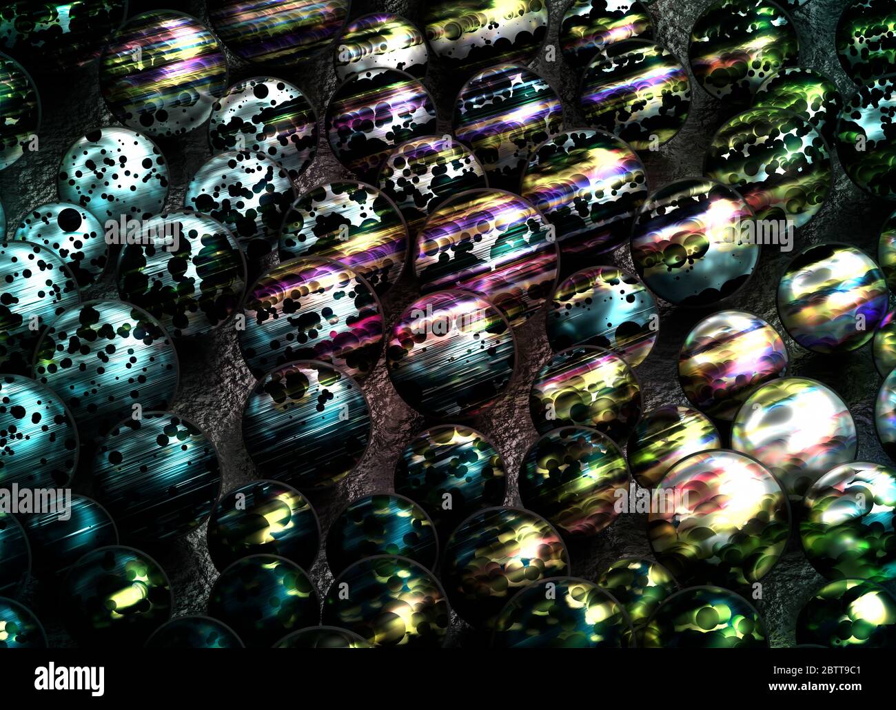 Artistic and abstract background of spheres with cold colored circles ...