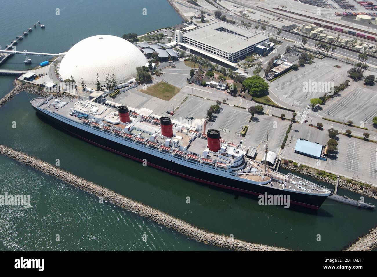 General overall view of the Queen Mary and the Spruce Goose Dome amid ...