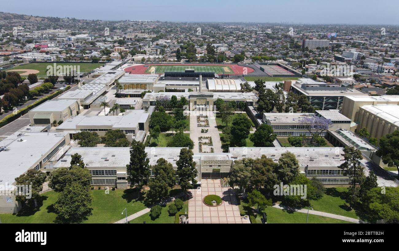 General overall view of the Long Beach Poly High School campus amid the ...