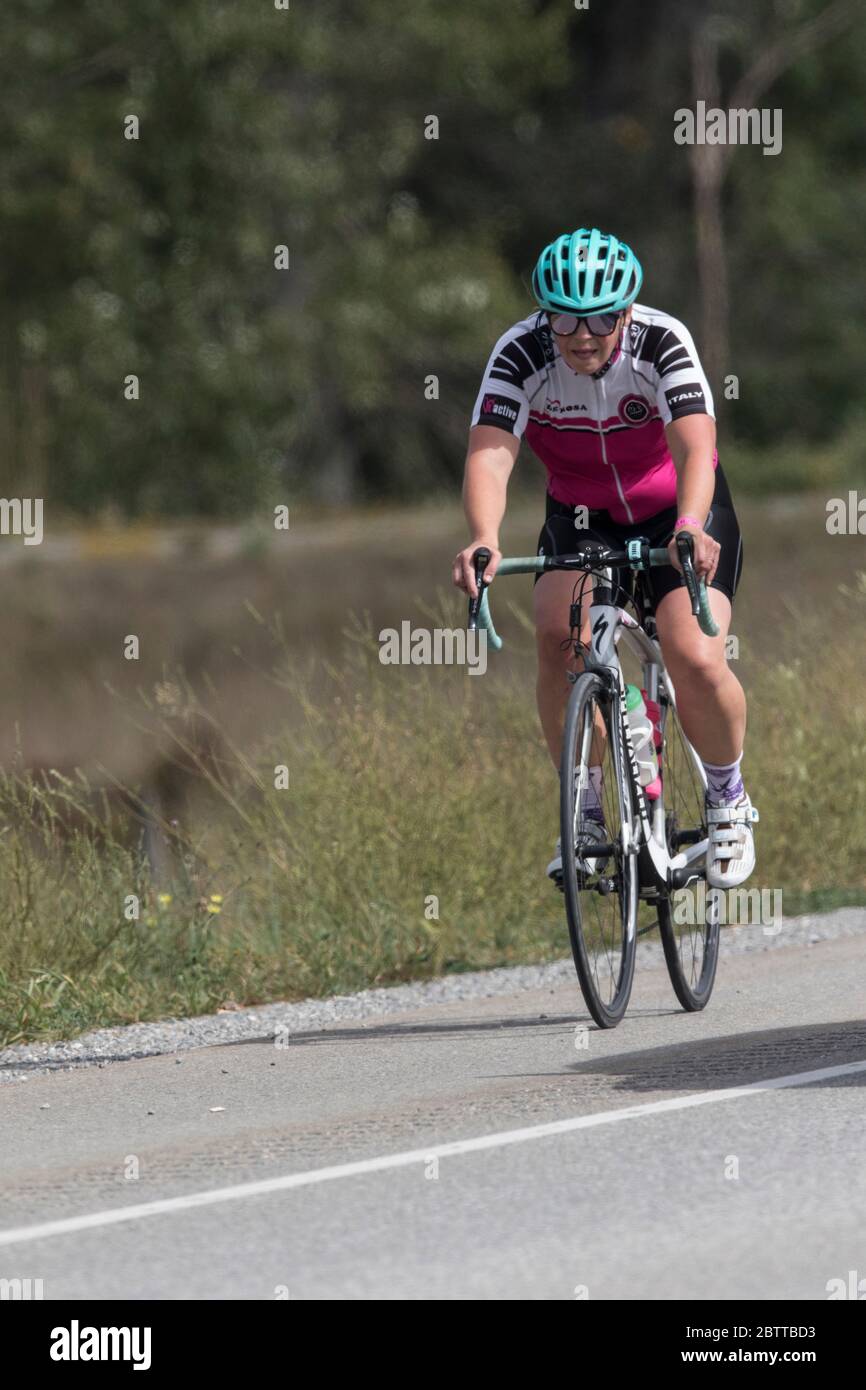 Scenic Bike Race, single rider, in full racing gear and uniform Stock ...