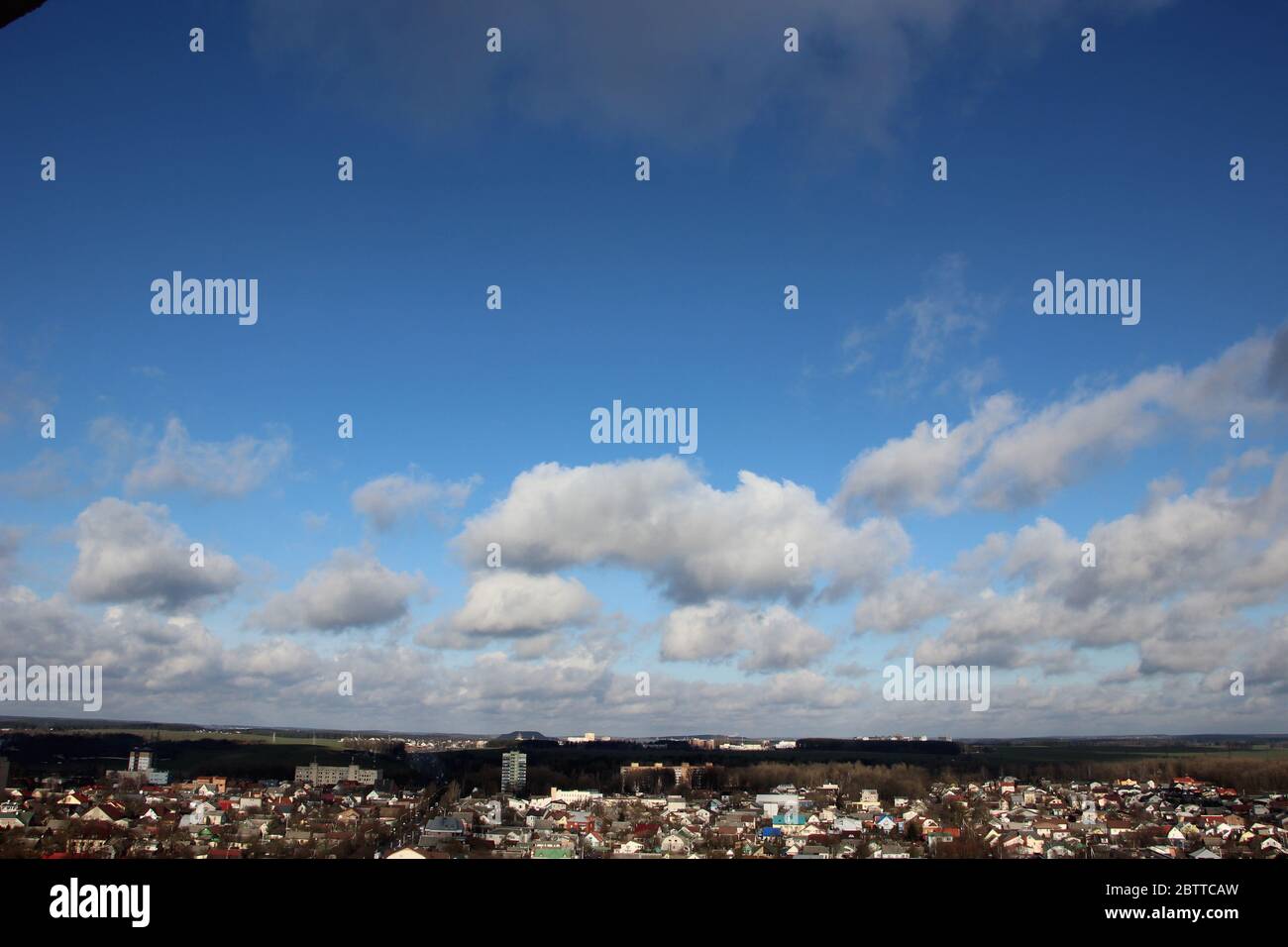 Aerial view of Minsk, Belarus. Modern architecture, blue sky with ...