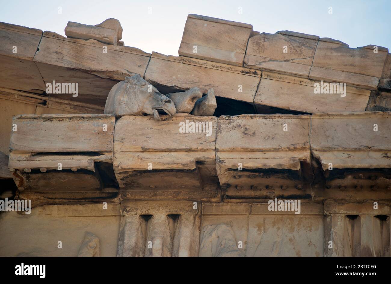 The Parthenon, detail of the roof. Acropolis of Athens, Greece Stock ...