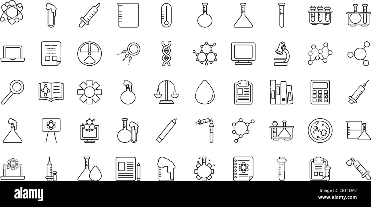 chemical and biochemistry icon set over white background, line style ...