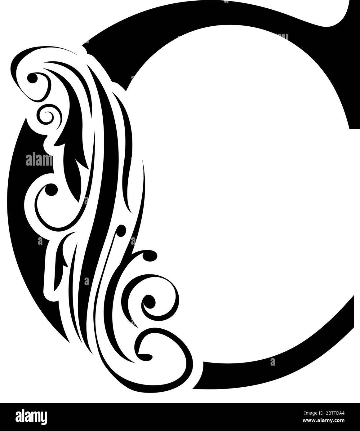 Black Letter C Letter C With Snowflake And Snow. Creative Initial