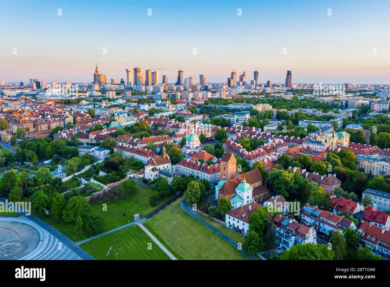 Warsaw city center aerial view Stock Photo - Alamy