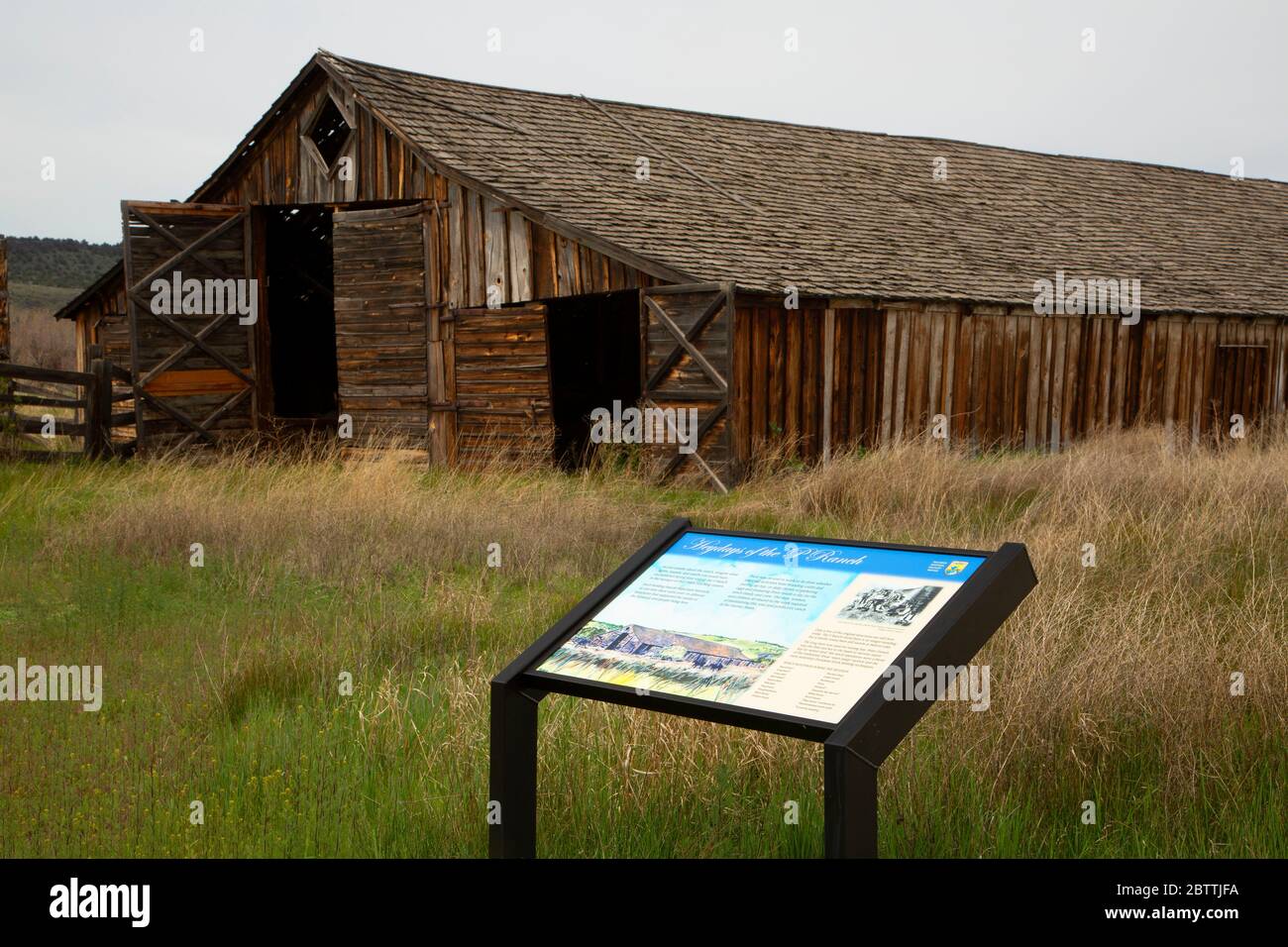 P Ranch barn with interpretive board, Malheur National Wildlife Refuge ...