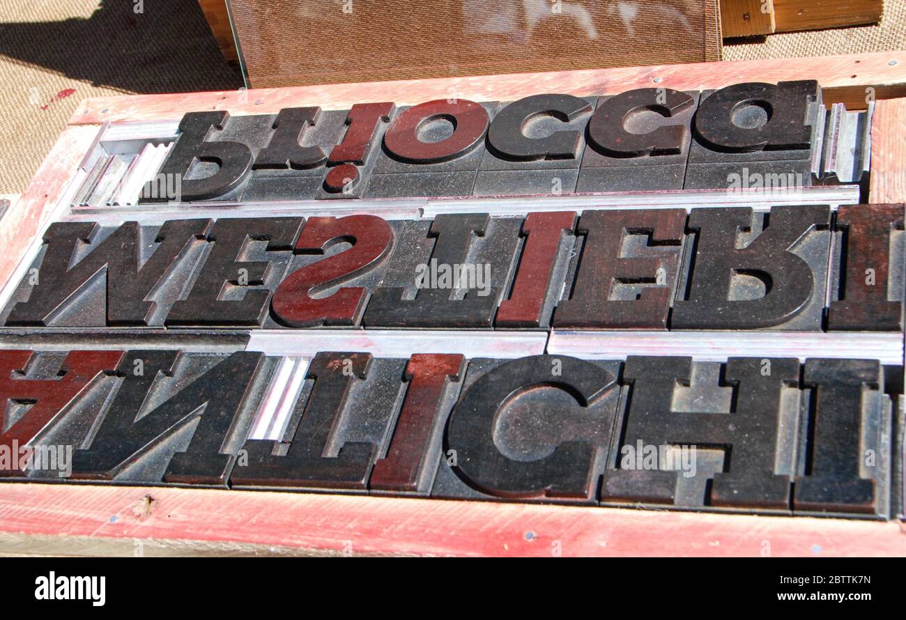 Print with mobile typographical characters Stock Photo - Alamy