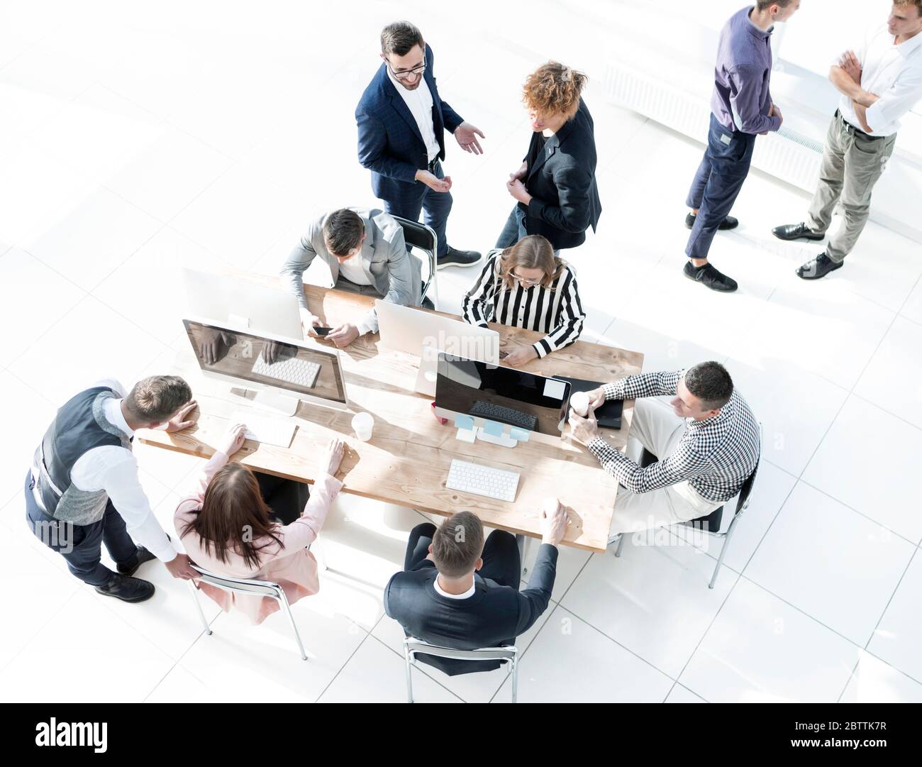 top view. business team operates in a modern office Stock Photo - Alamy