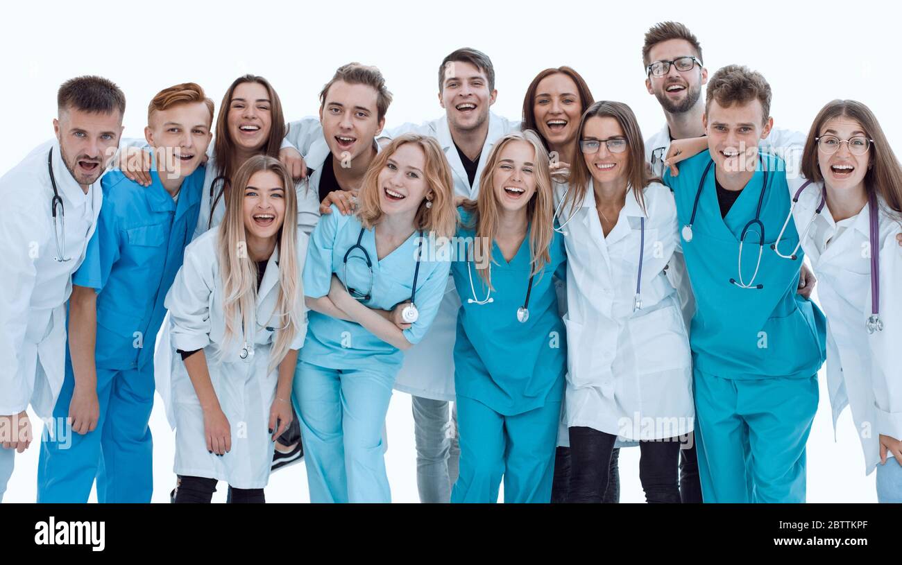 top view. a group of smiling doctors pointing at you Stock Photo - Alamy