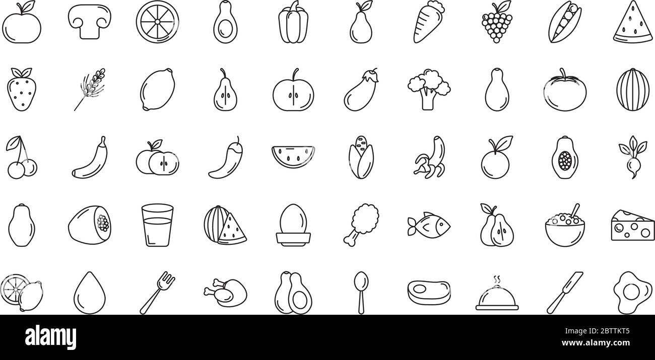 healthy food icon set over white background, line style, vector ...