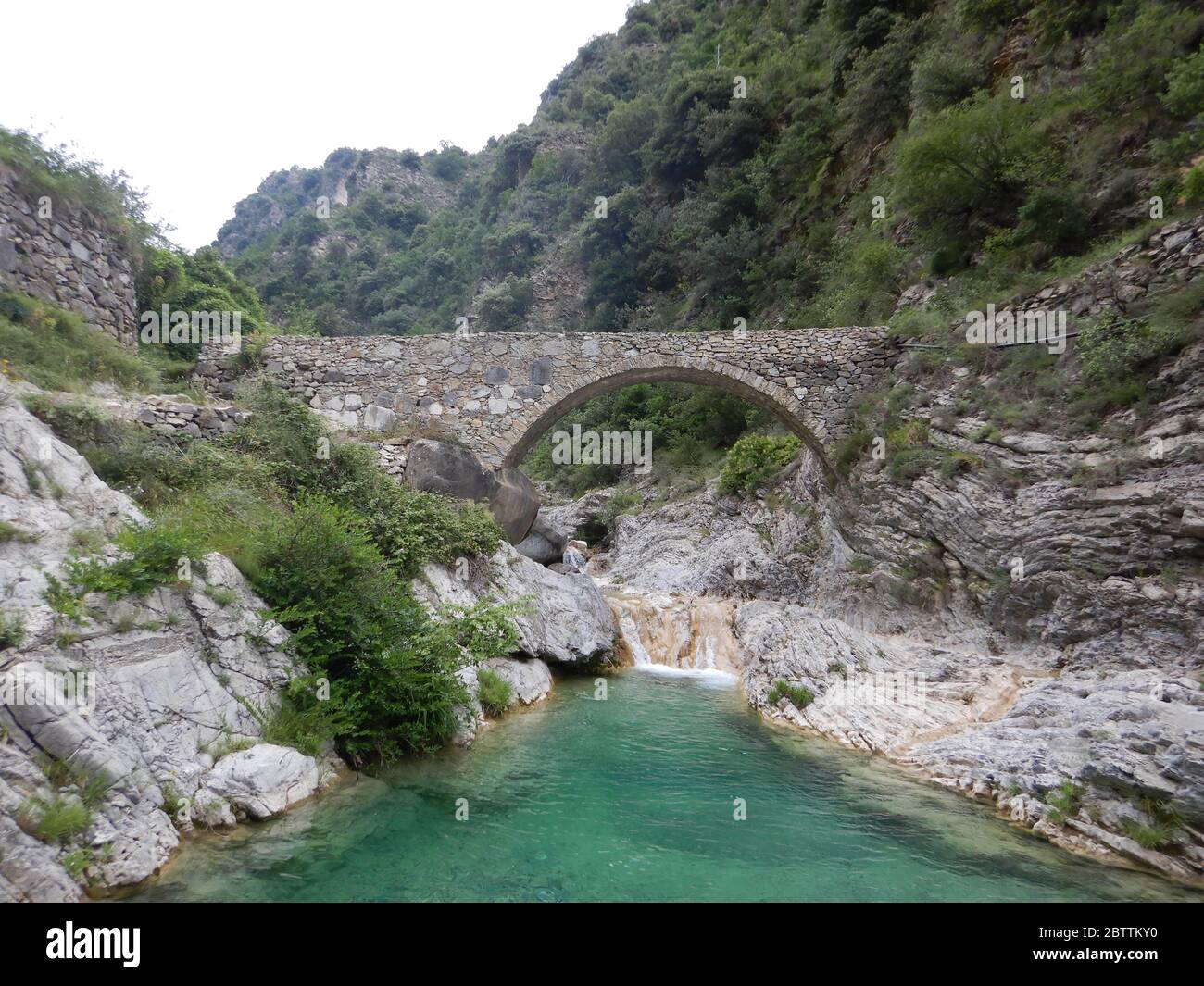 Stone bridge in the Nervia Valley near the Rio Barbaira stream ...