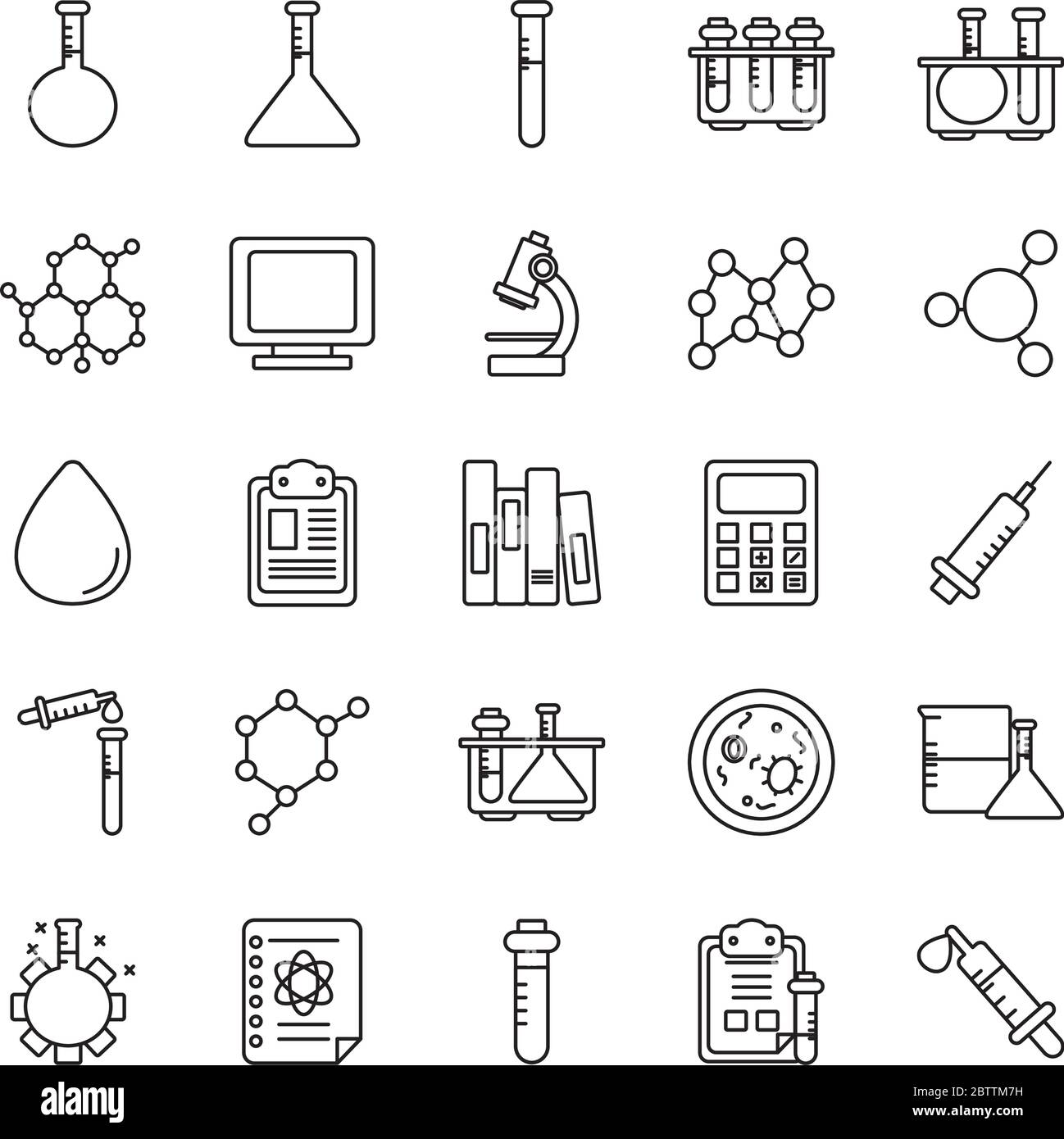 water drop and Chemical icon set over white background, line style ...