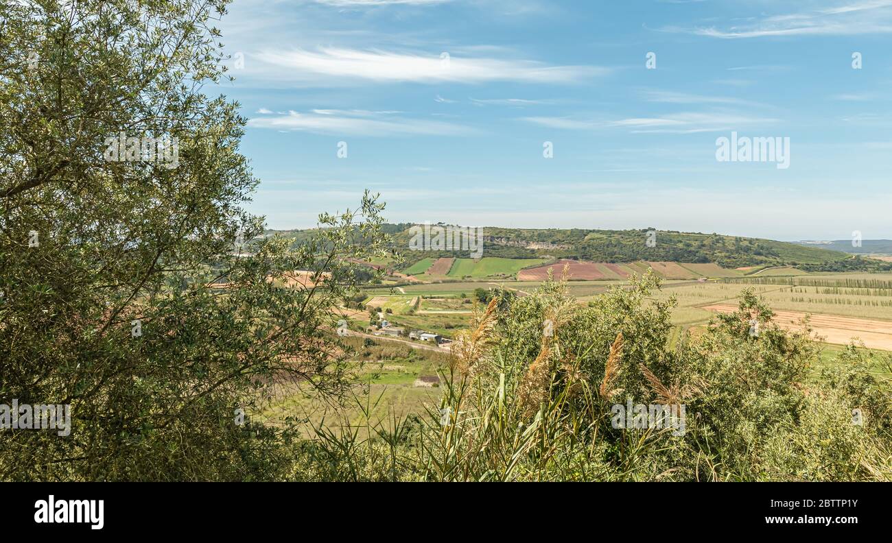 view of the Portuguese countryside from Obidos, Portugal on a spring ...