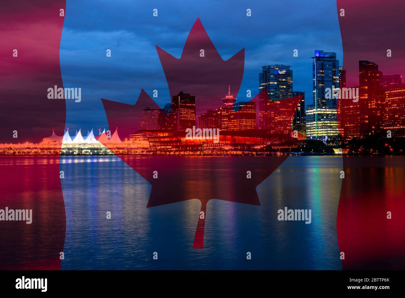 National Canadian Flag with Modern Downtown City in Background Stock ...