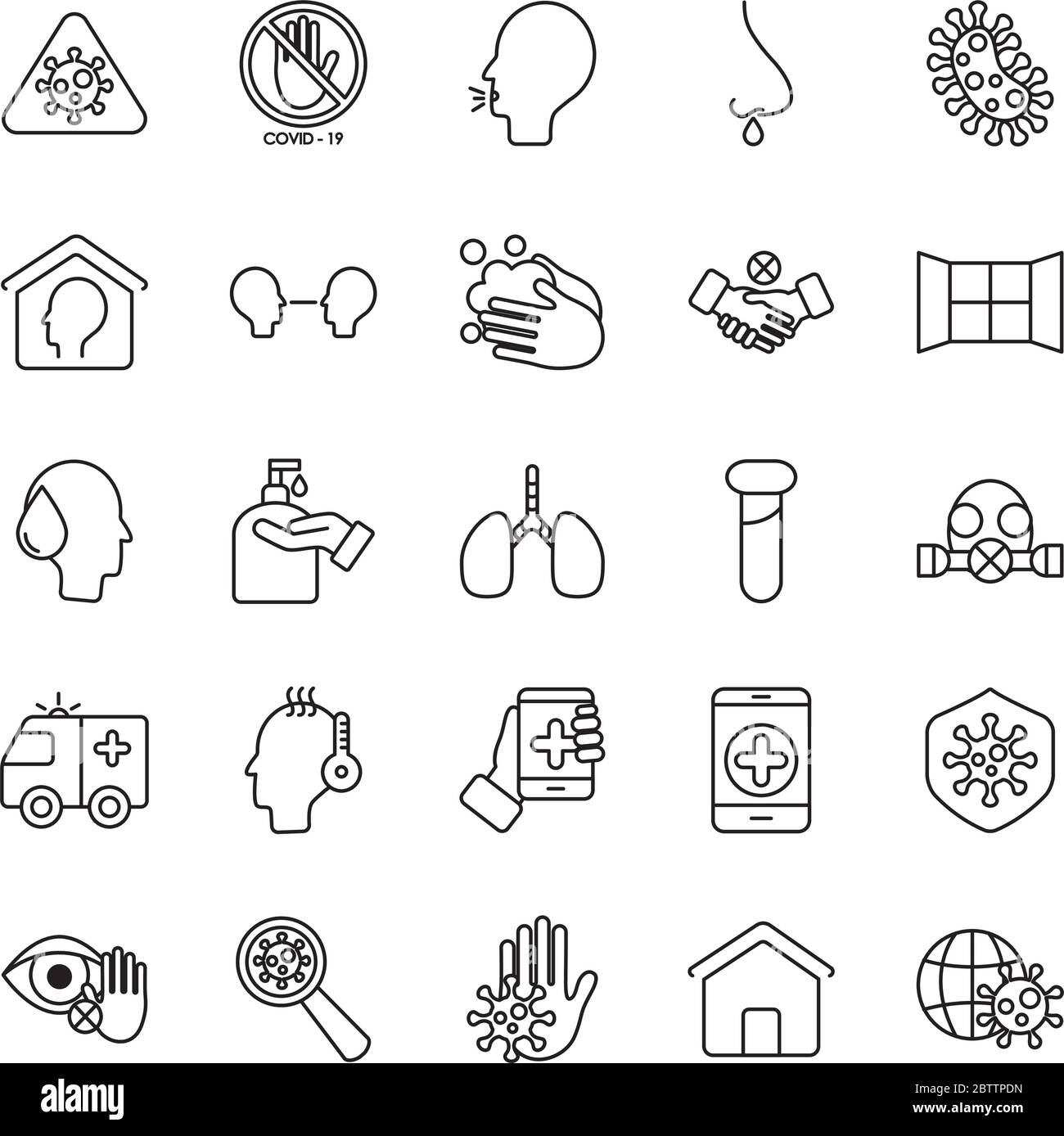 ambulance and coronavirus protective measures icon set over white ...