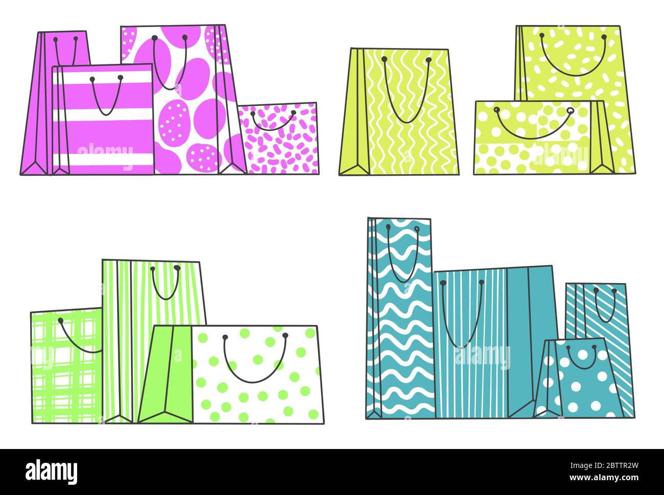 Set different design shopping bags hand drawn doodle style vector ...