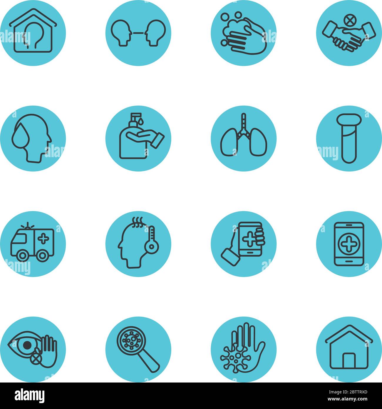 handshaking and coronavirus protective measures icon set over white ...