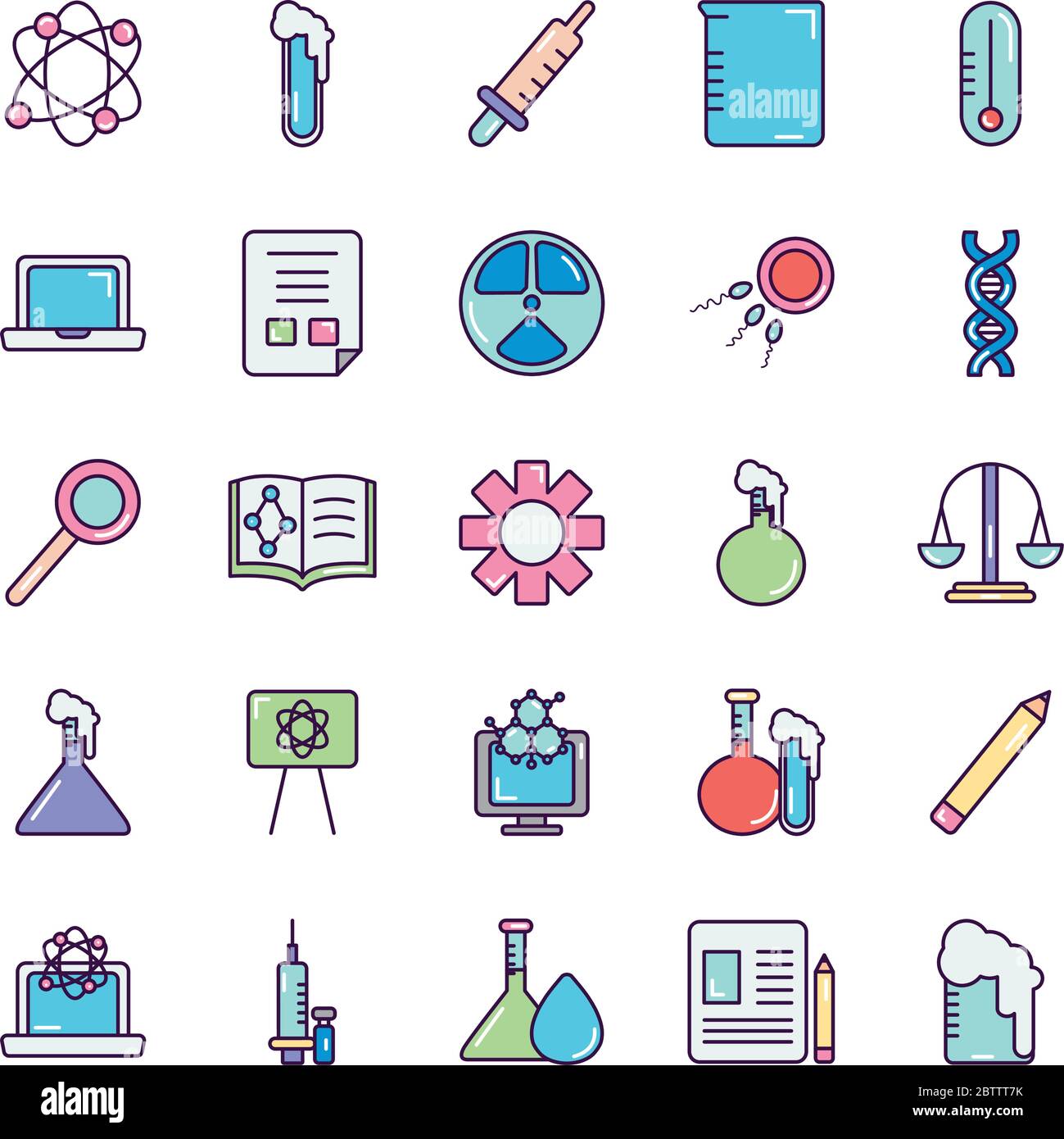 biochemistry icon set over white background, line color style, vector ...